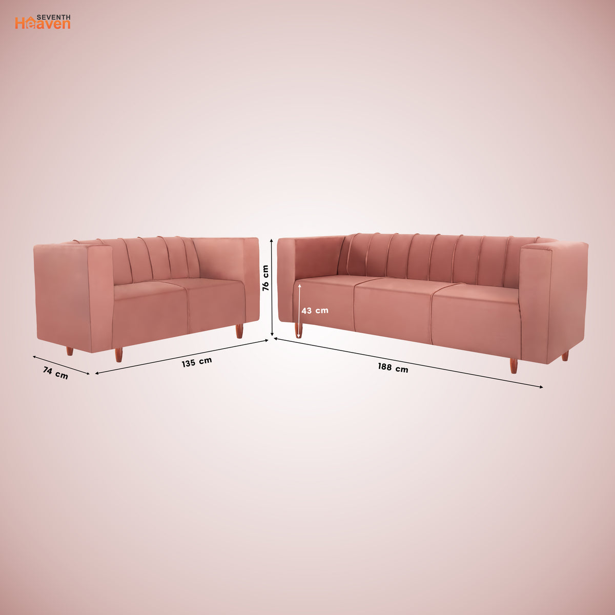 Sydney (3+2) Seater Sofa Set- ( Plush Suede Fabric- Peach )